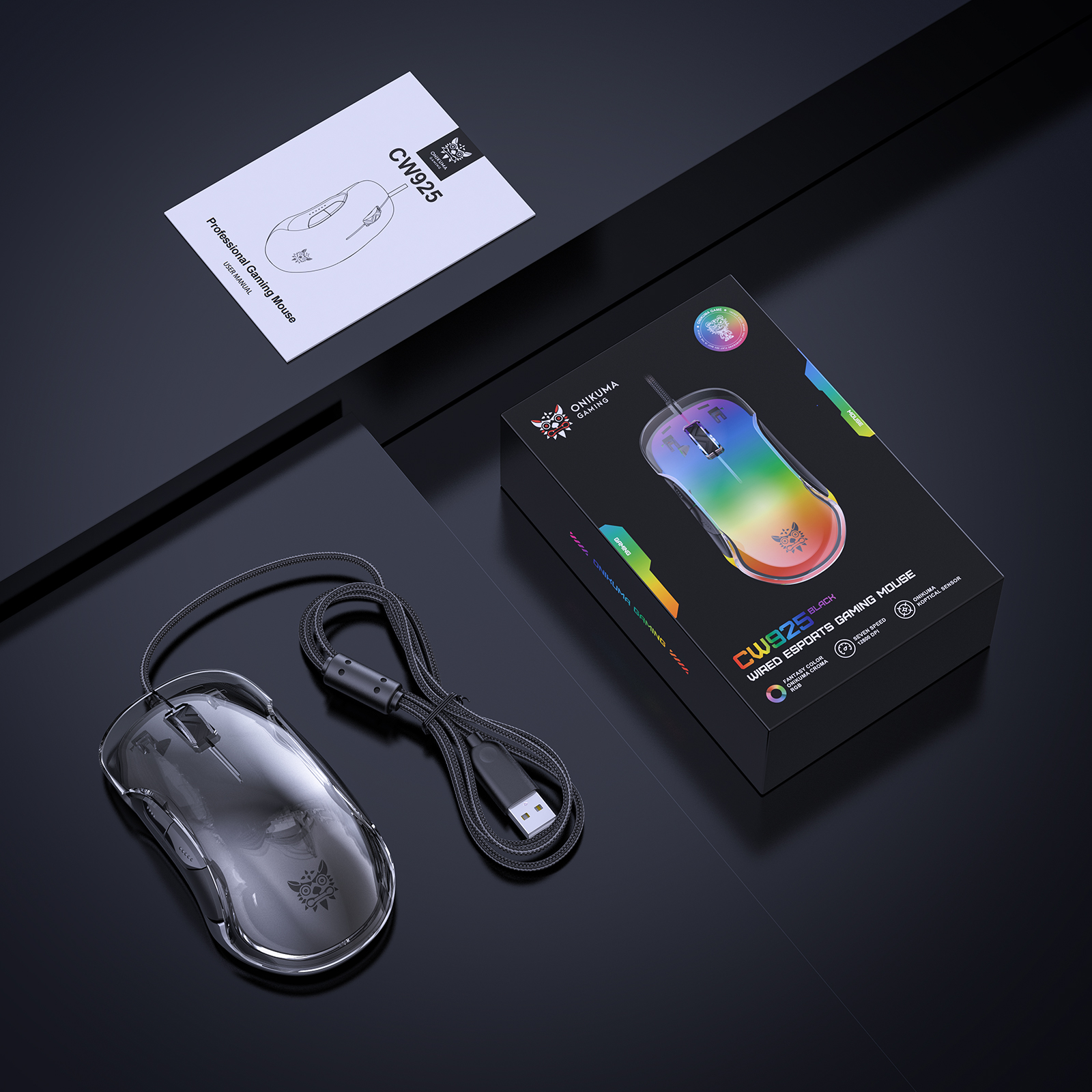 Onikuma CW925 Wired RGB Gaming Mouse – 12800 DPI, Transparent Design ...