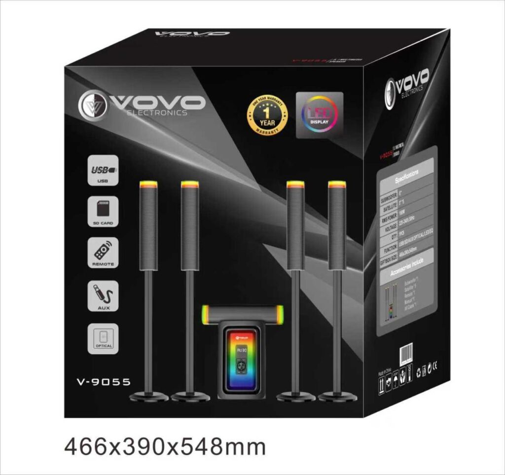 VOVO V-9055 5.1 Channel Multimedia Speaker System with LED Display ...